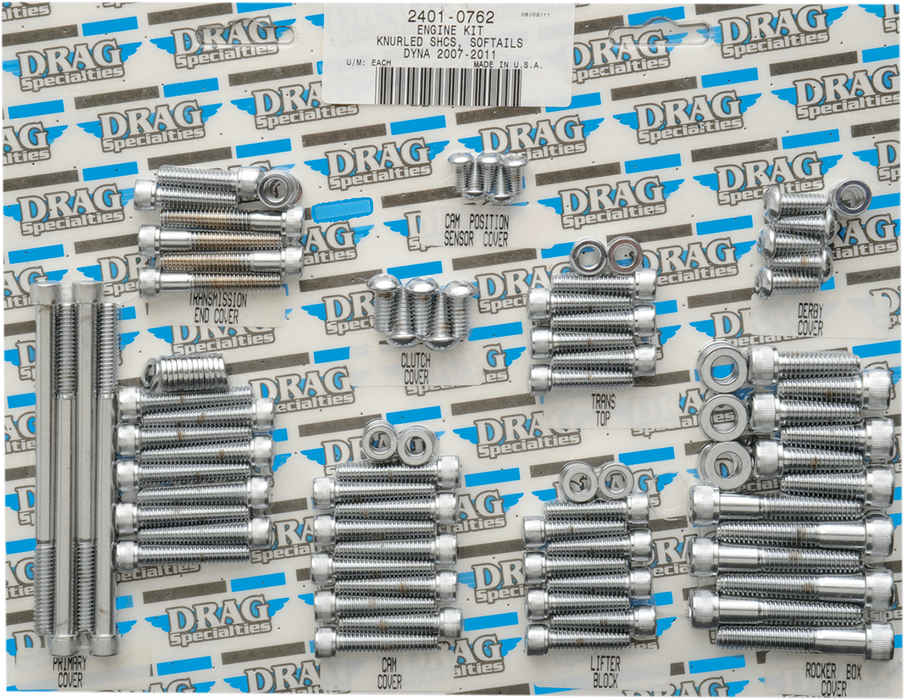 DRAG SPECIALTIES Chrome Bolt Kit - Motor - Knurled - Softail ...